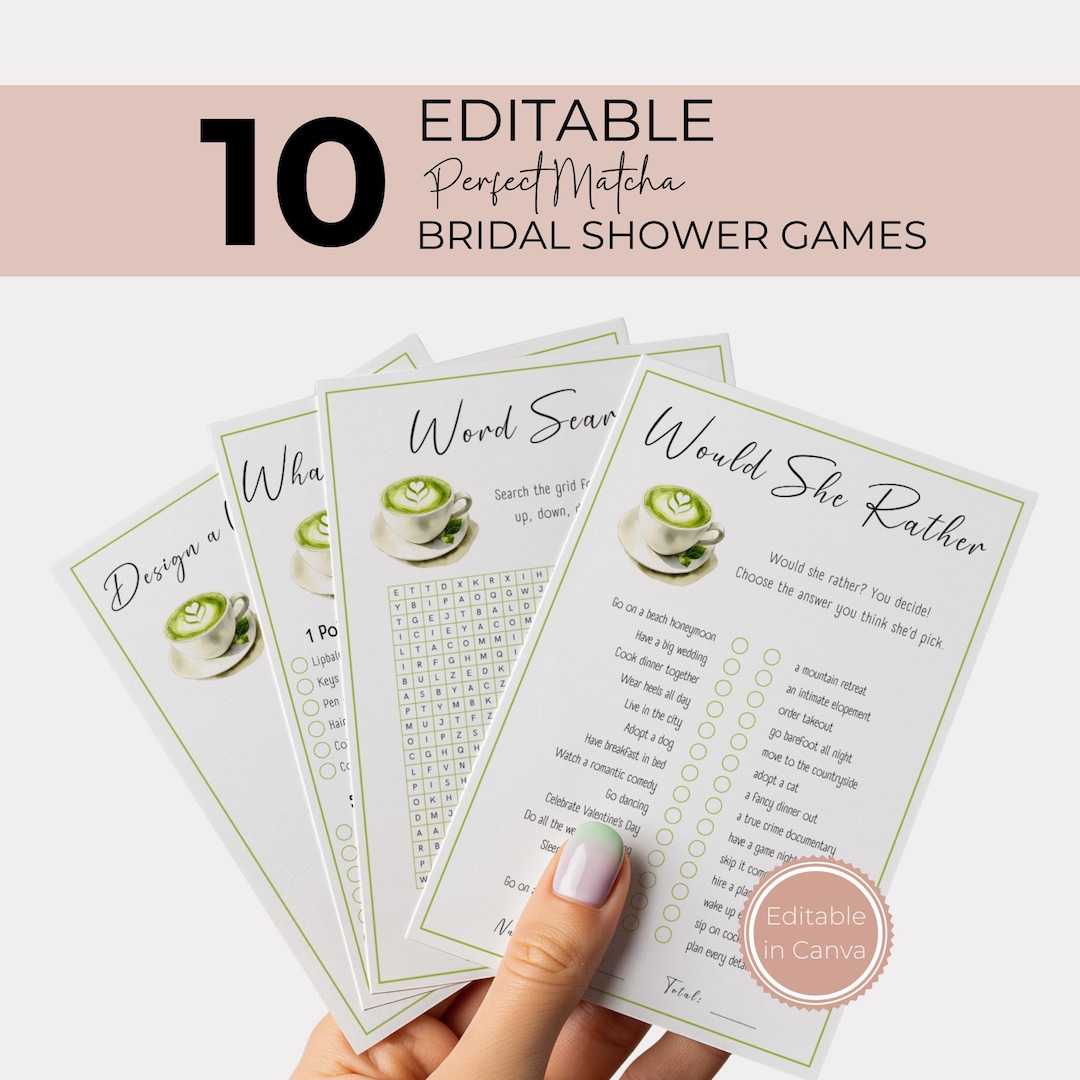 Perfect Matcha Bridal Shower Games, Editable Bachelorette Party Games ...
