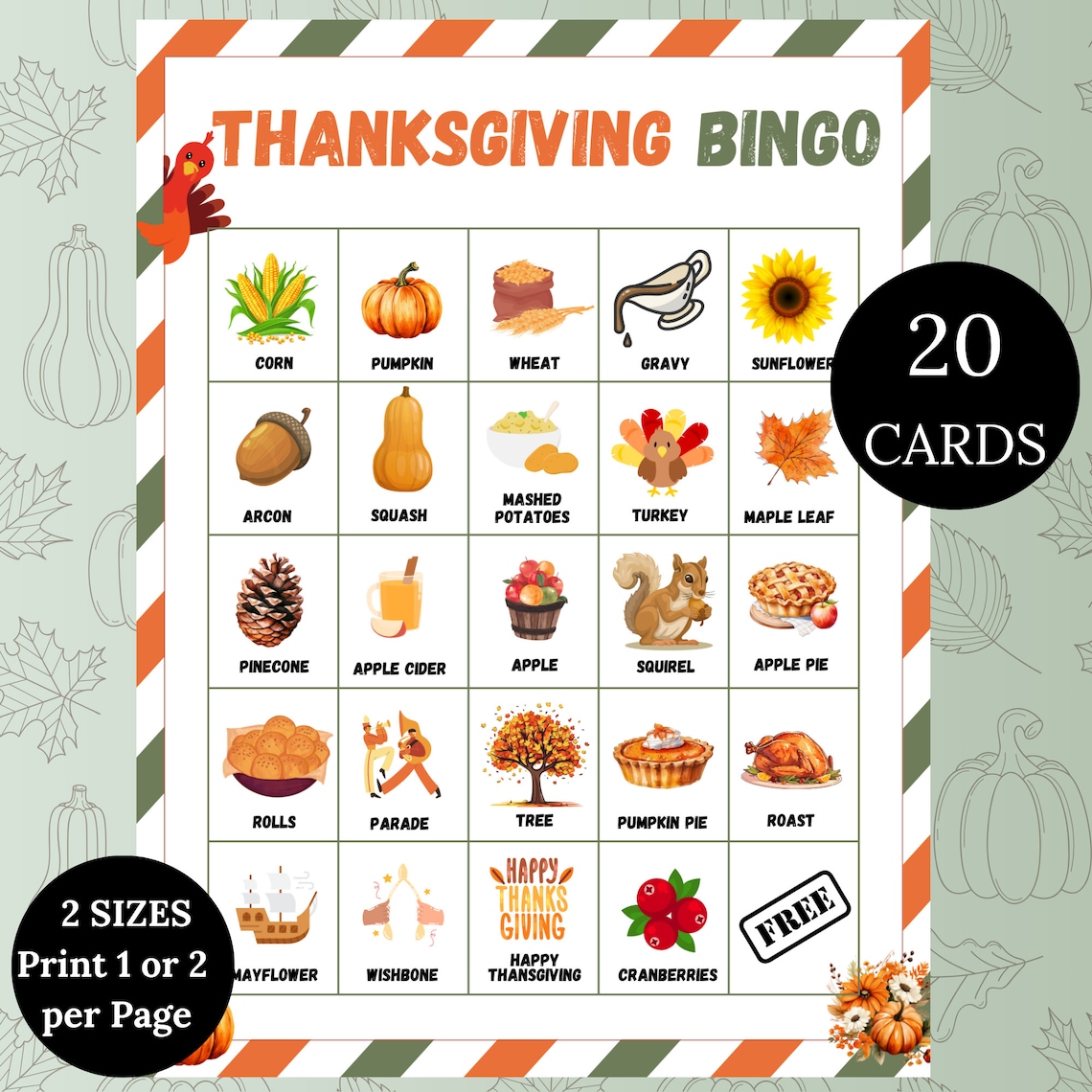 Thanksgiving Bingo Cards, Games and Activities, Family Reunion ...