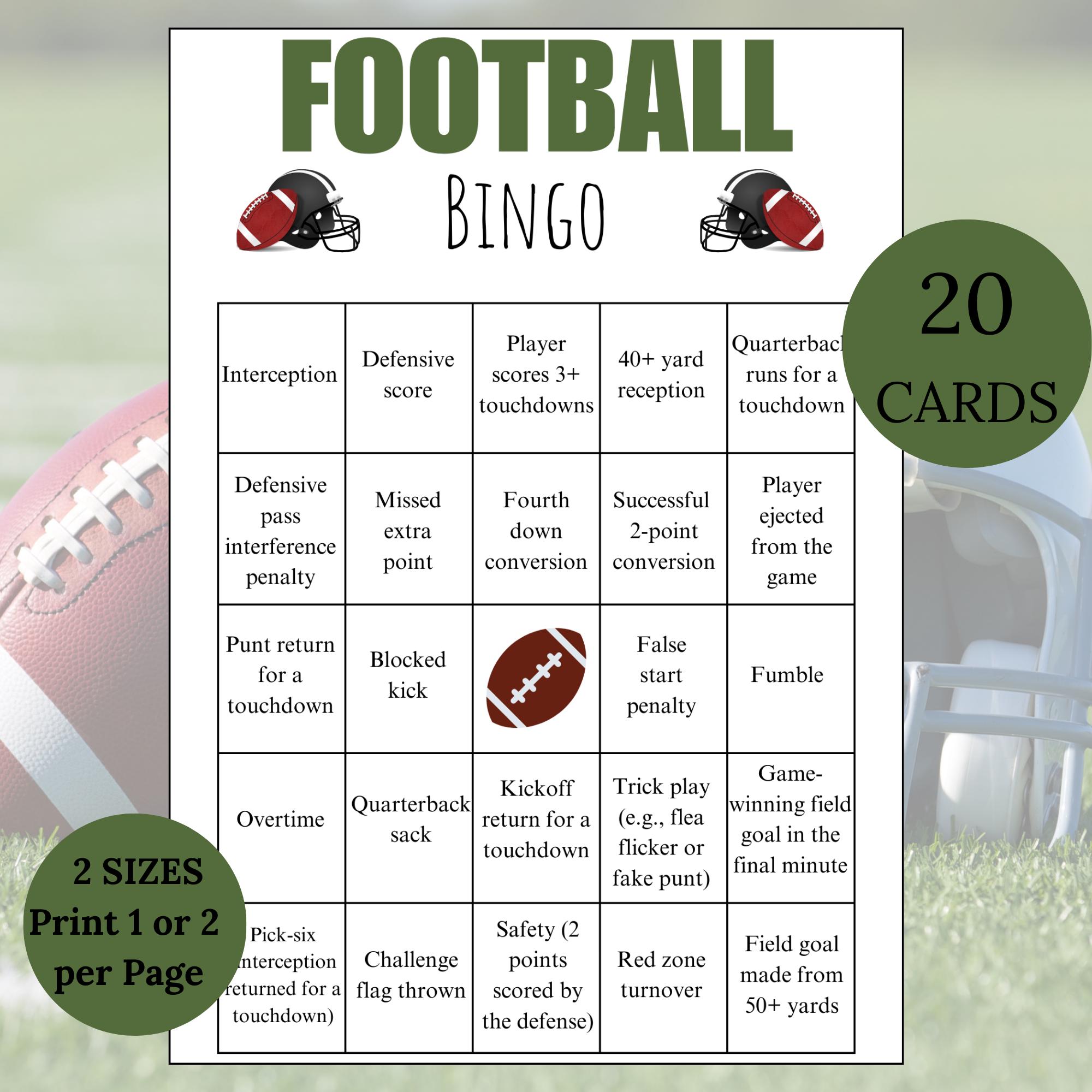 Football Bingo Cards, Perfect for College Bowl Games, Instant Download ...