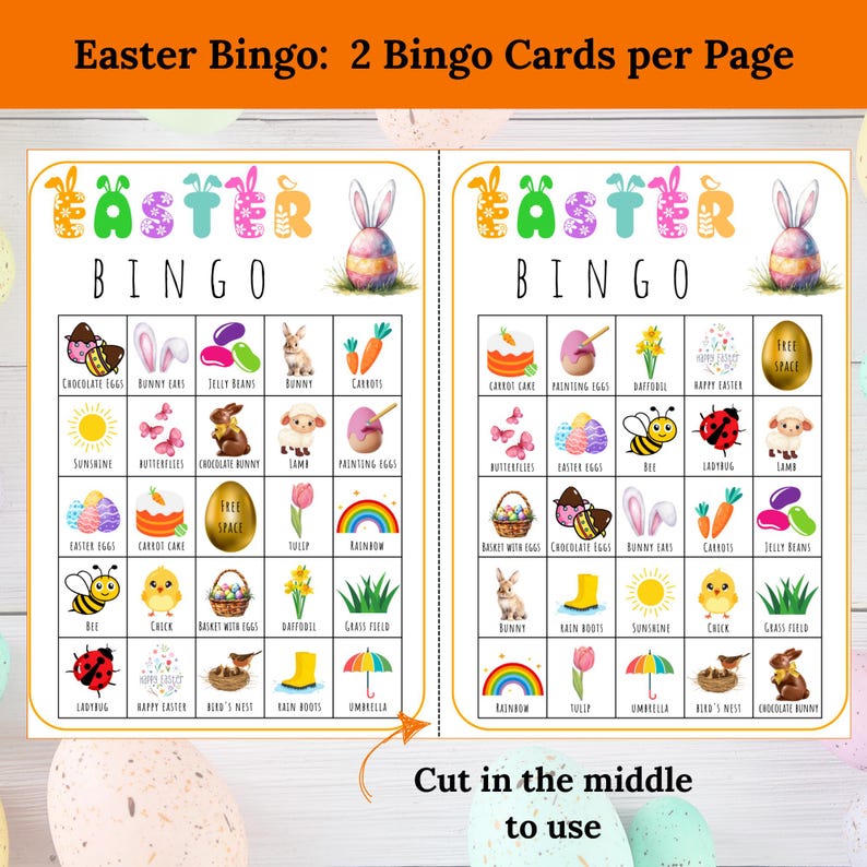Easter Bingo, 30 Printable Easter Bingo Cards, Fun Easter Party Game ...