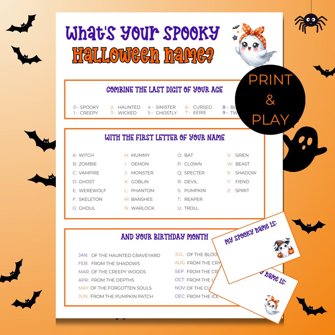 Whats Your Halloween Name Printable Game, Fun Name Generator for ...