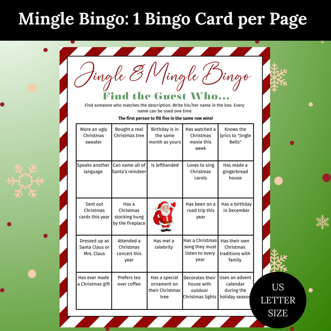 Christmas Jingle and Mingle Bingo, Family Reunion Game, Getting to Know ...