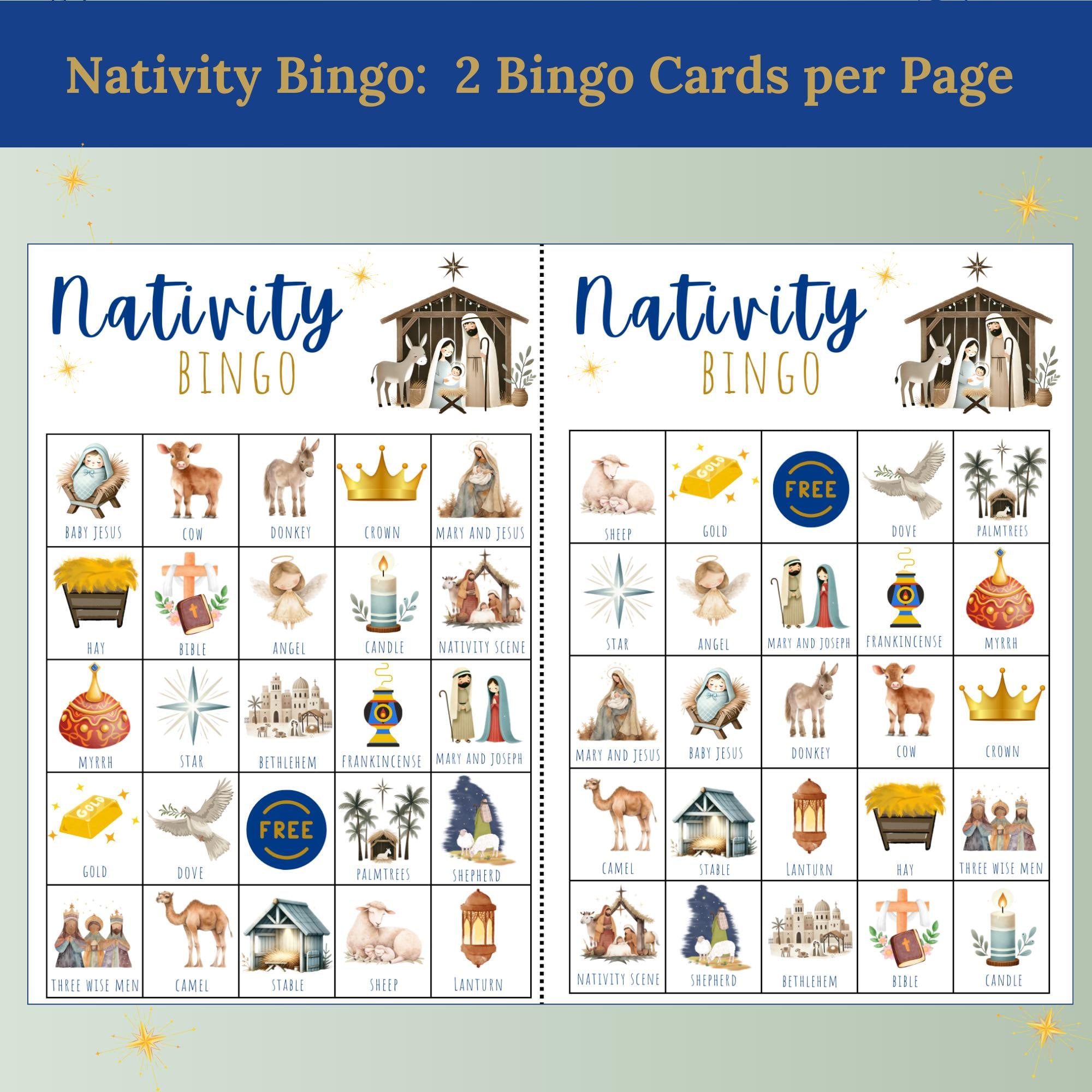 Nativity Bingo Game – 30 Printable Cards, Perfect for Church, Bible ...