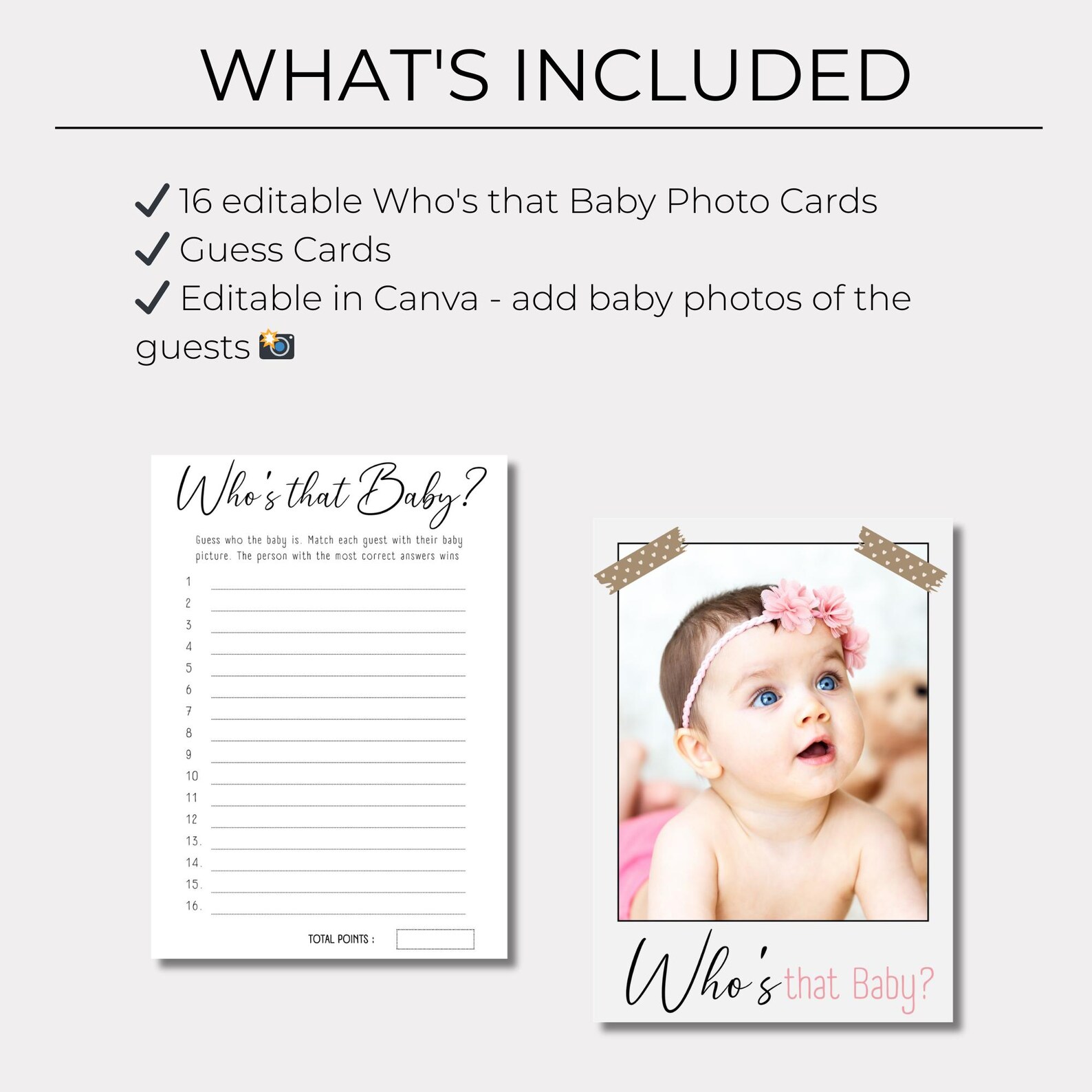 Who's That Baby Photo Game, Editable Printable Guess Who Baby Shower ...
