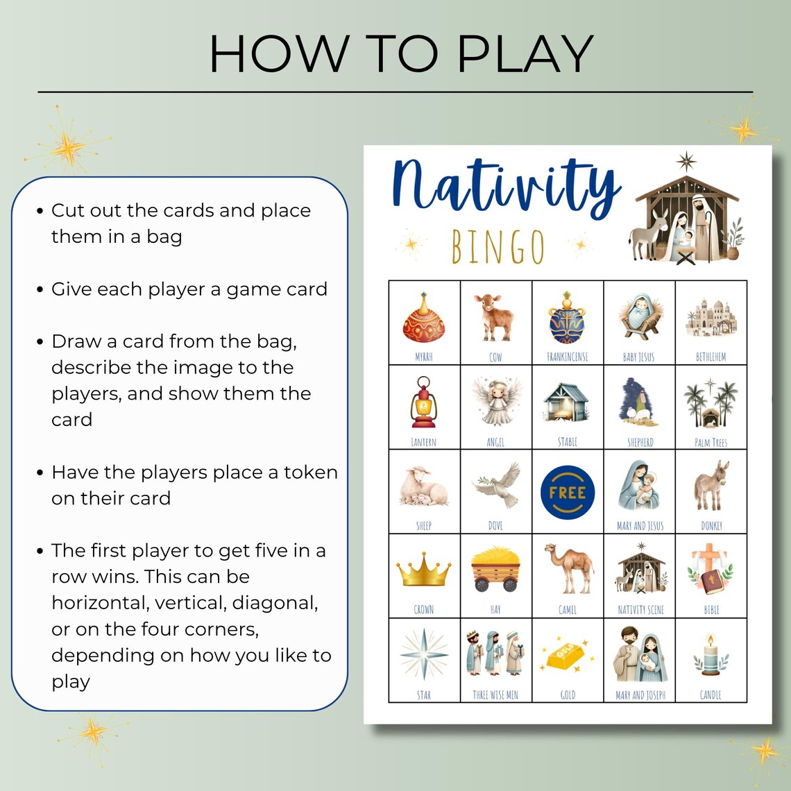 Nativity Bingo Game, 30 Printable Cards, Perfect for Church, Bible ...