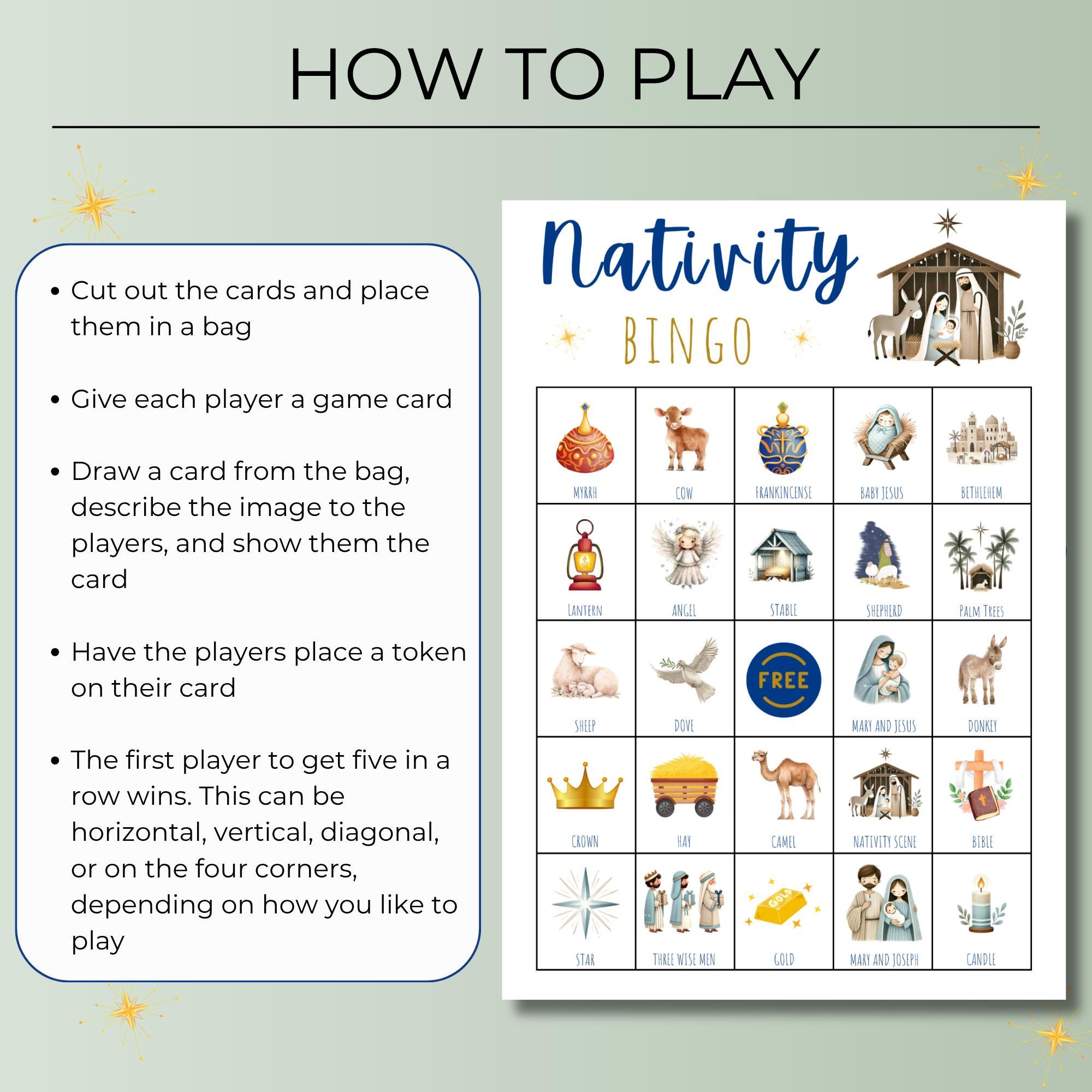 Nativity Bingo Game, 30 Printable Cards, Perfect for Church, Bible ...