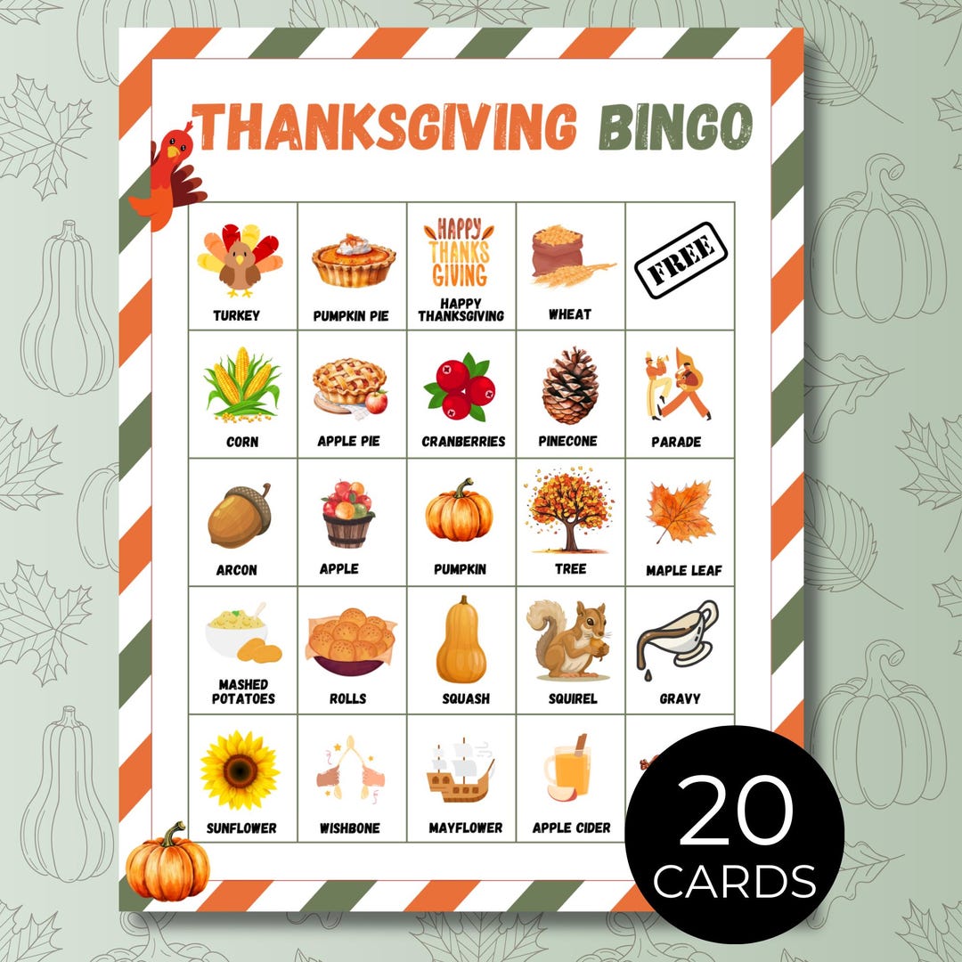 Thanksgiving Bingo Cards, Games and Activities, Family Reunion ...