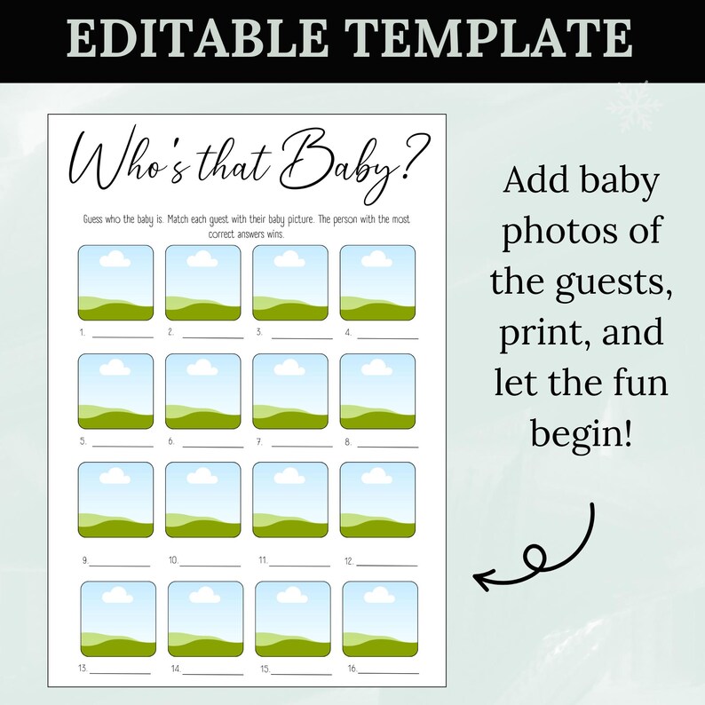 Who's That Baby Photo Game, Printable Guess Who Baby Shower Game, Editable Instant Download, Fun ...