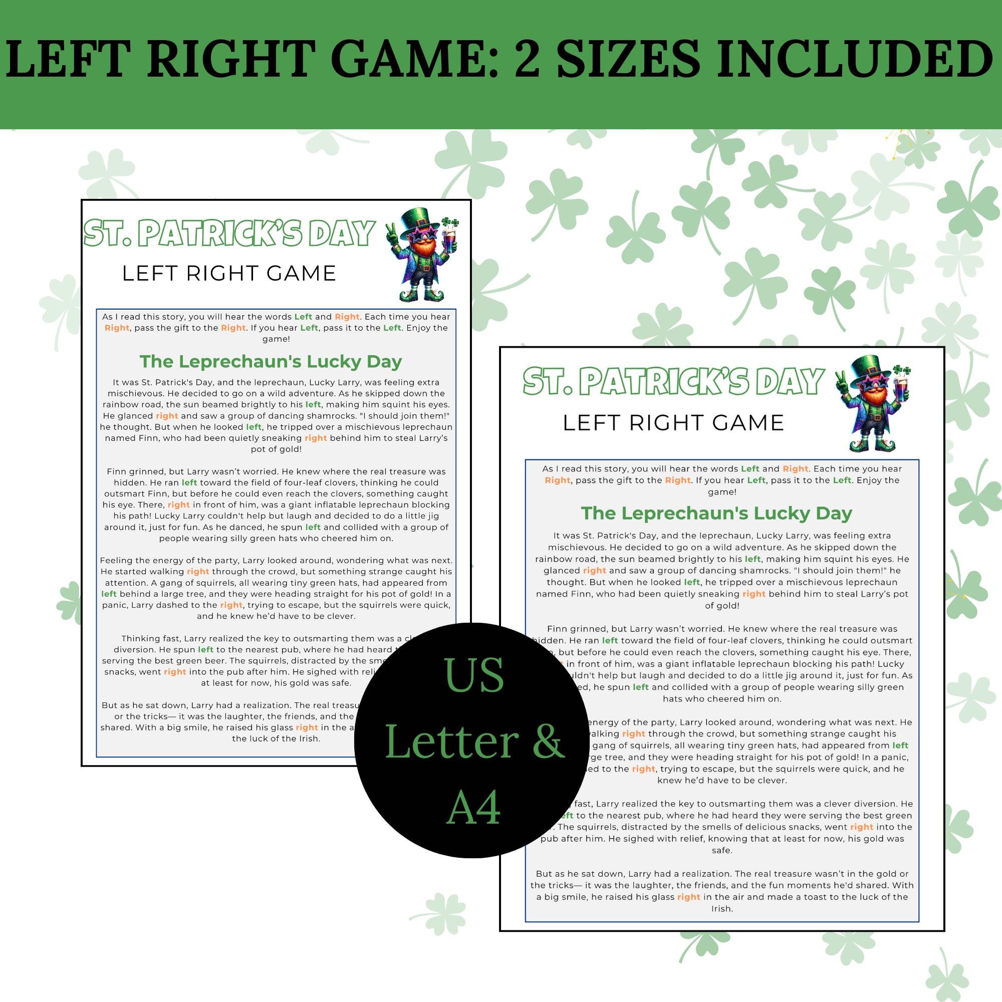 St Patty Day Left Right Story Game - Printable Left Right, Fun St ...