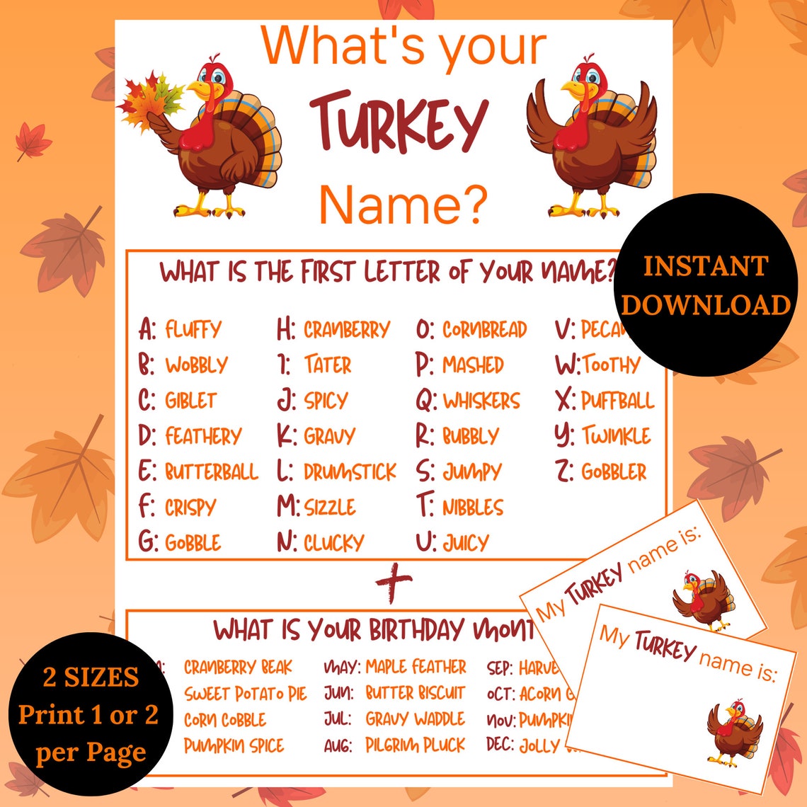 Thanksgiving "what's Your Turkey Name" Game, Fun Thanksgiving ...