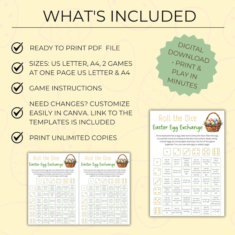 Easter Egg Exchange Dice Game, Printable Easter Activity for Kids, Fun ...