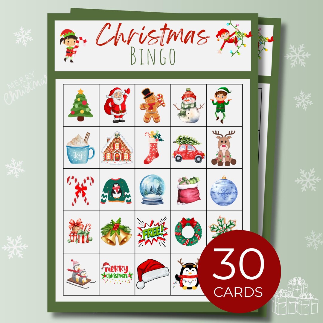 Printable Christmas Bingo Game, 30 Holiday Cards, Xmas Party Activity ...