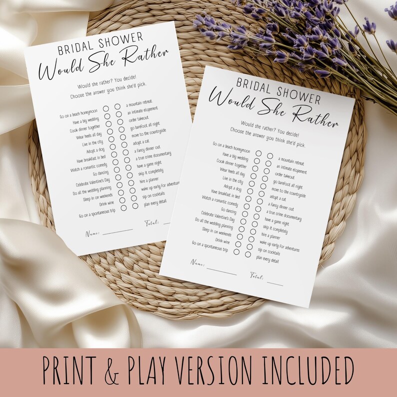 Would She Rather Bridal Shower Game: Editable Template (digital ...
