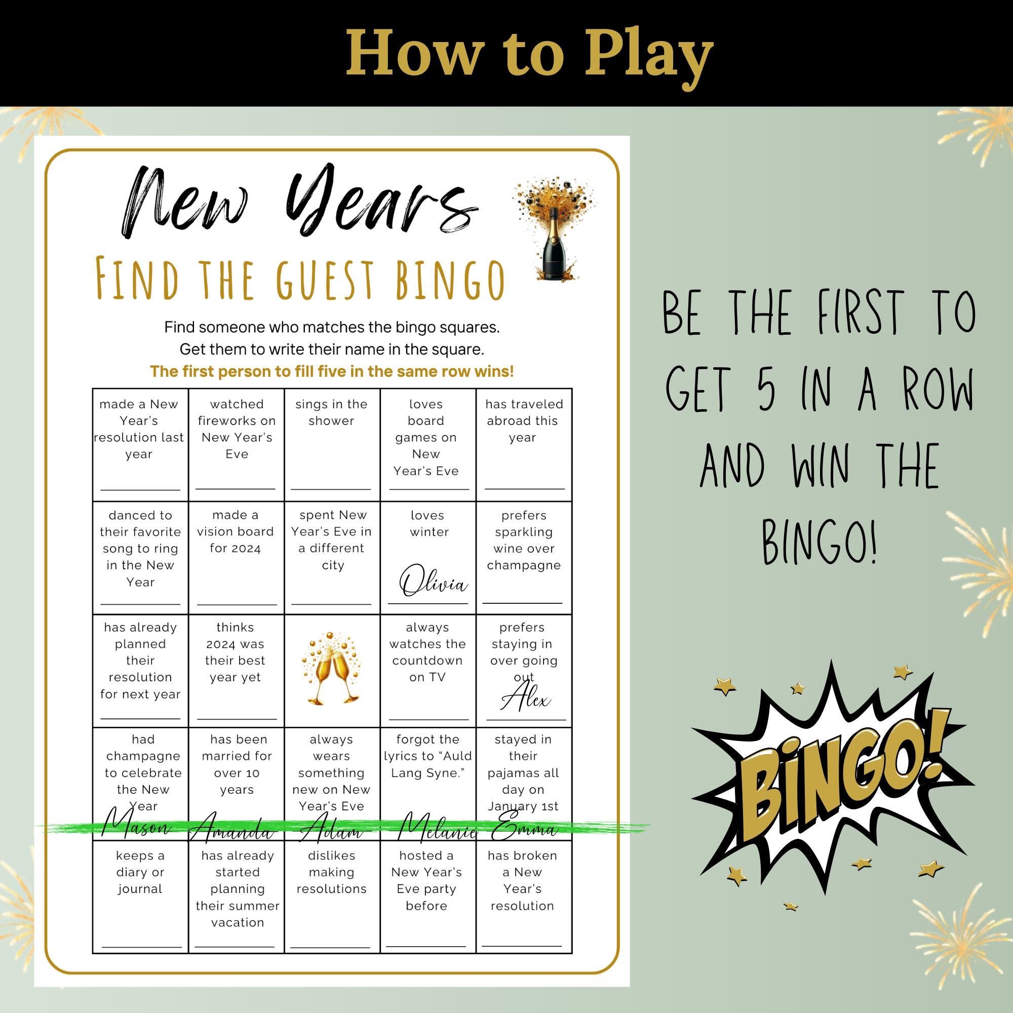 Find the Guest New Years Eve Bingo - Printable and Editable NYE ...