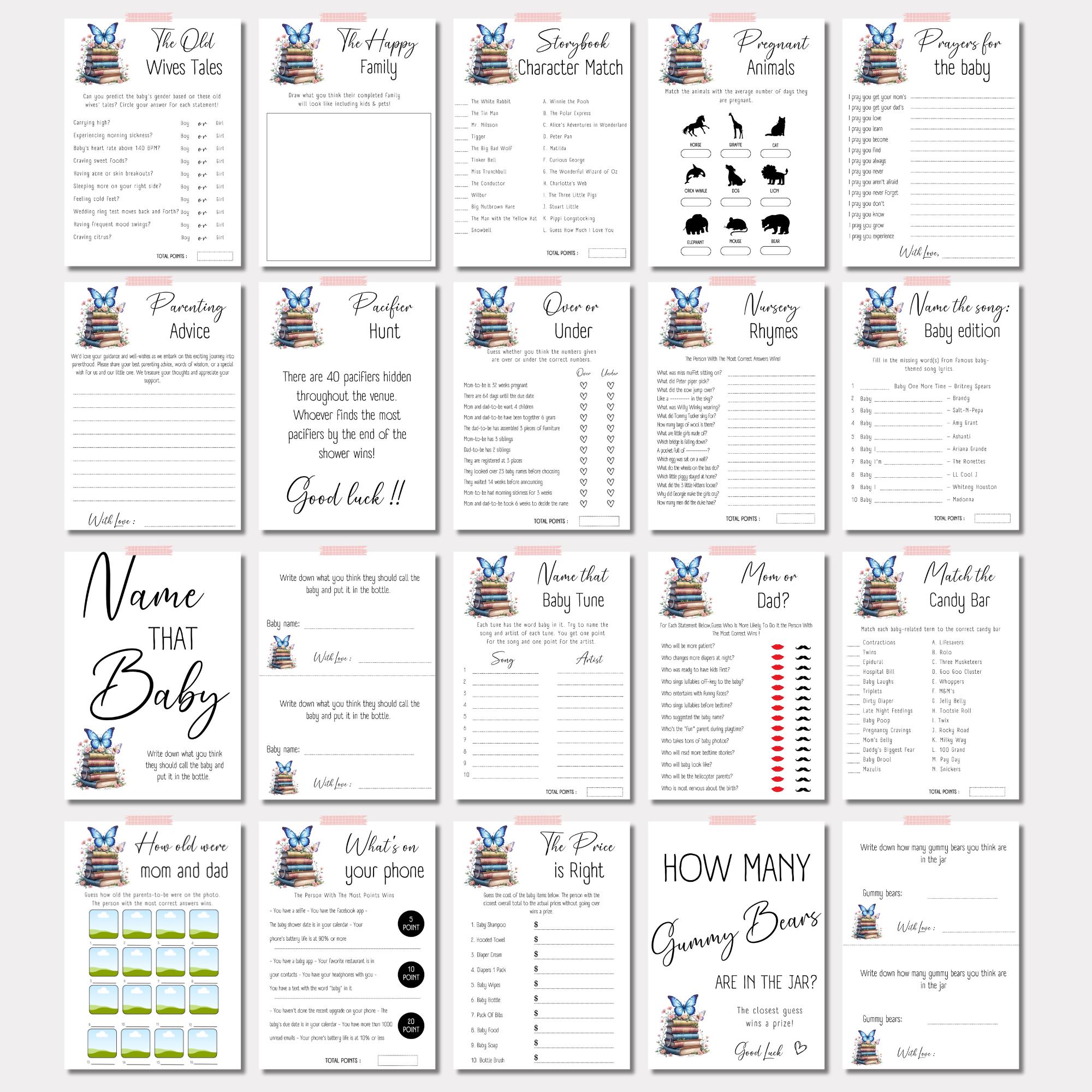Storybook Baby Shower Game Bundle, Printable Book Theme Games, Editable ...