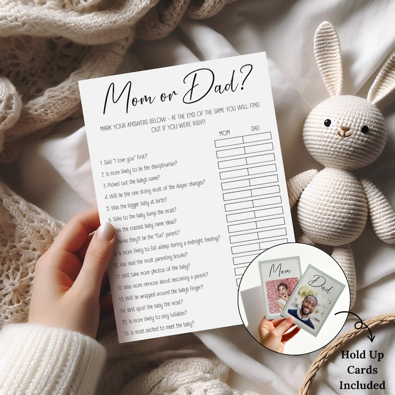 Printable Baby Shower Game, Fun Mom and Dad Questions, Trivia for ...