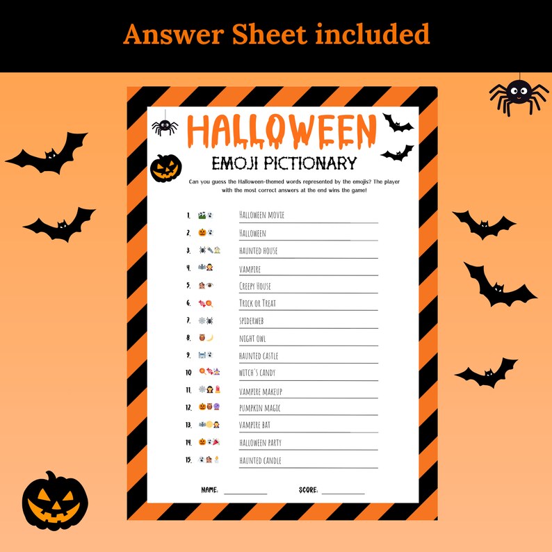 Halloween Emoji Game Printable, Fun Halloween Party Game for Kids ...