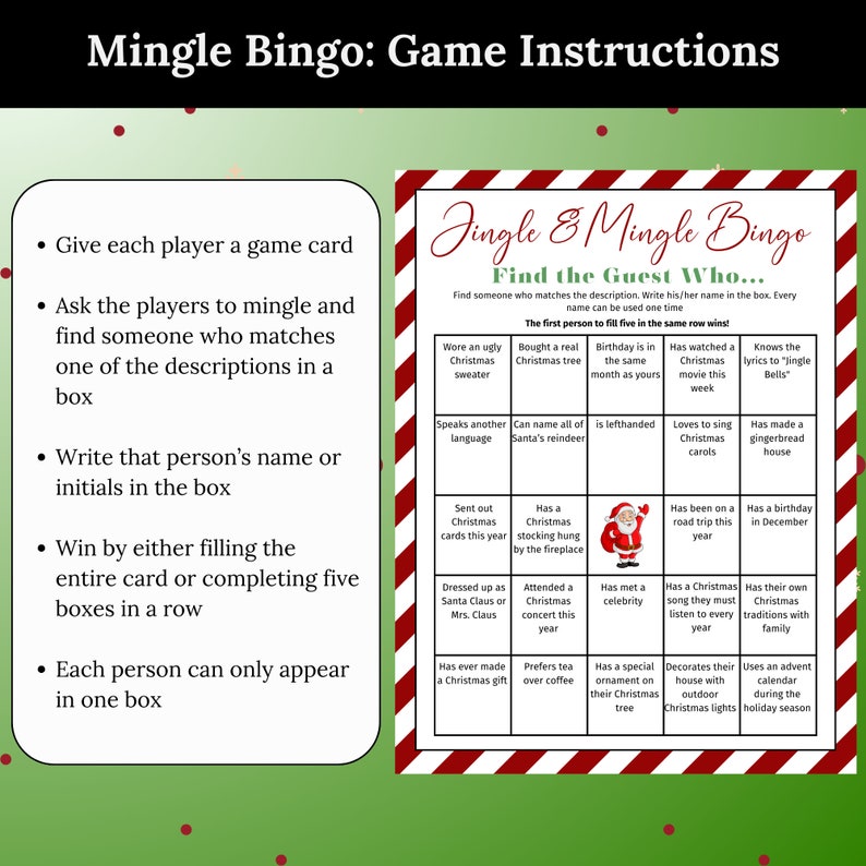 Christmas Jingle and Mingle Bingo, Family Reunion Game, Getting to Know ...