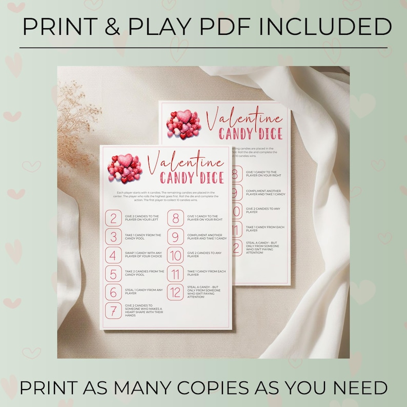 Valentine Candy Dice Game Printable, Fun Valentine Party Activity for ...