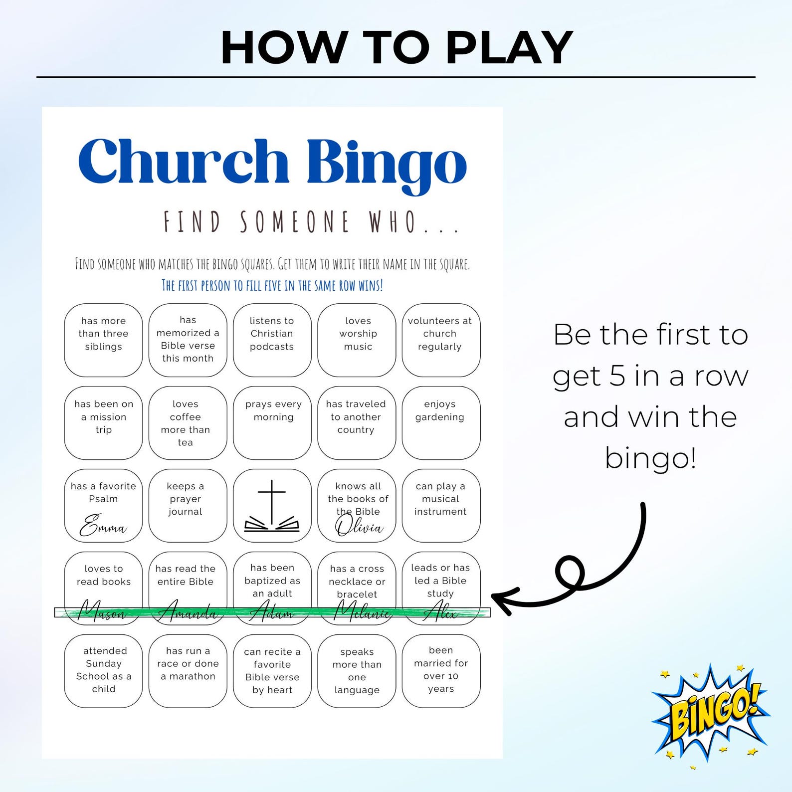 Find Someone Who Bingo Christian, Printable Icebreaker Game for Church ...
