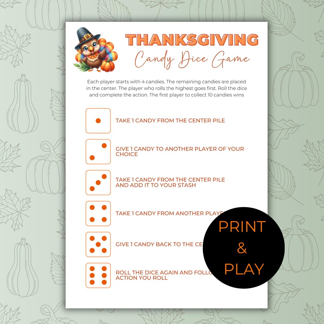 Thanksgiving Candy Dice Game, Printable & Editable Canva Template ...