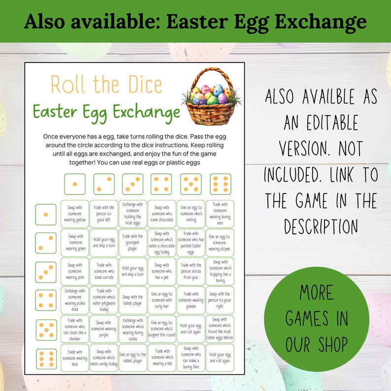 Easter Egg Exchange Dice Game, Printable Easter Game for Family Fun ...