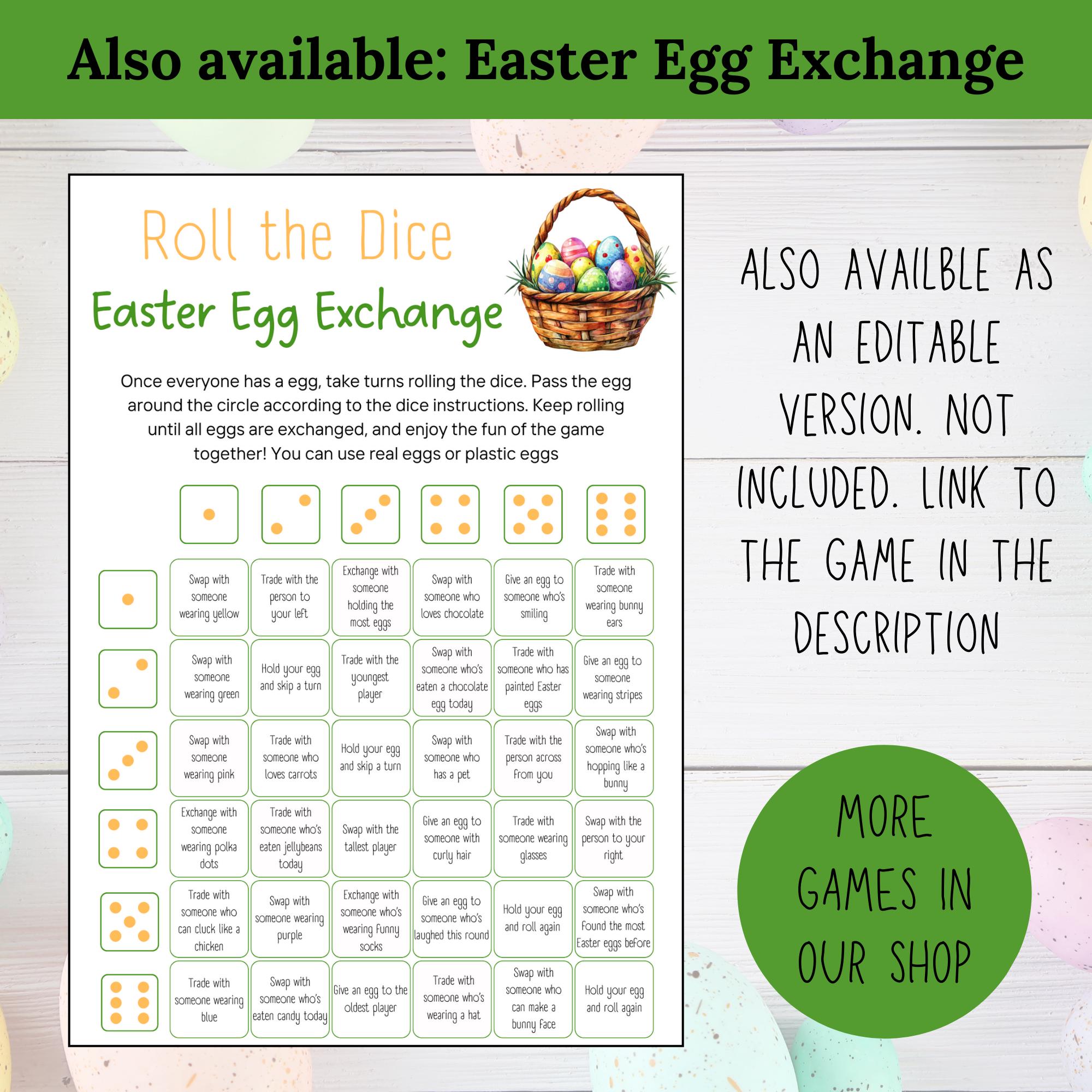 Easter Egg Exchange Dice Game, Printable Easter Game for Family Fun ...