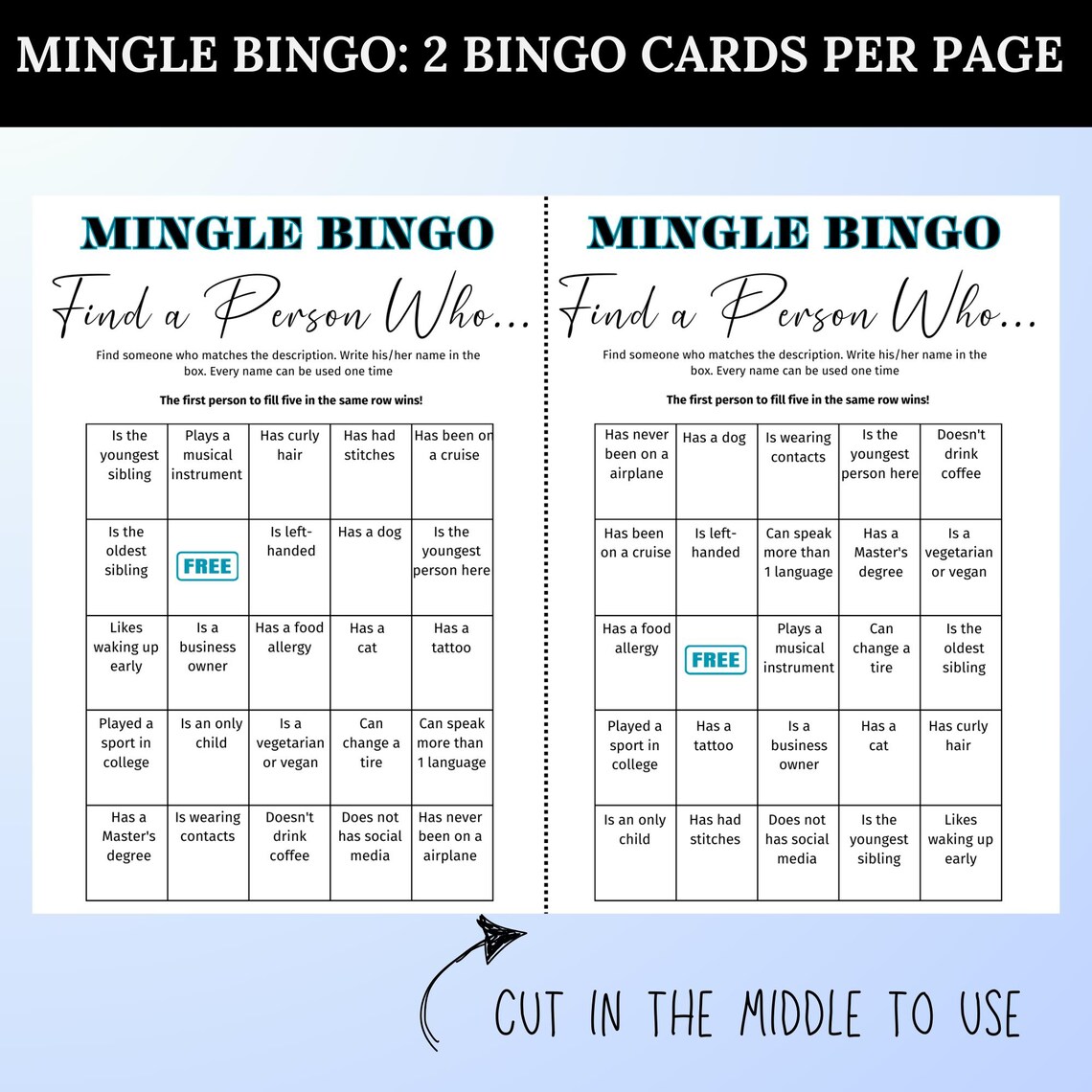 50 Cards Mix and Mingle Bingo, Get to Know You Questions, Find Someone ...