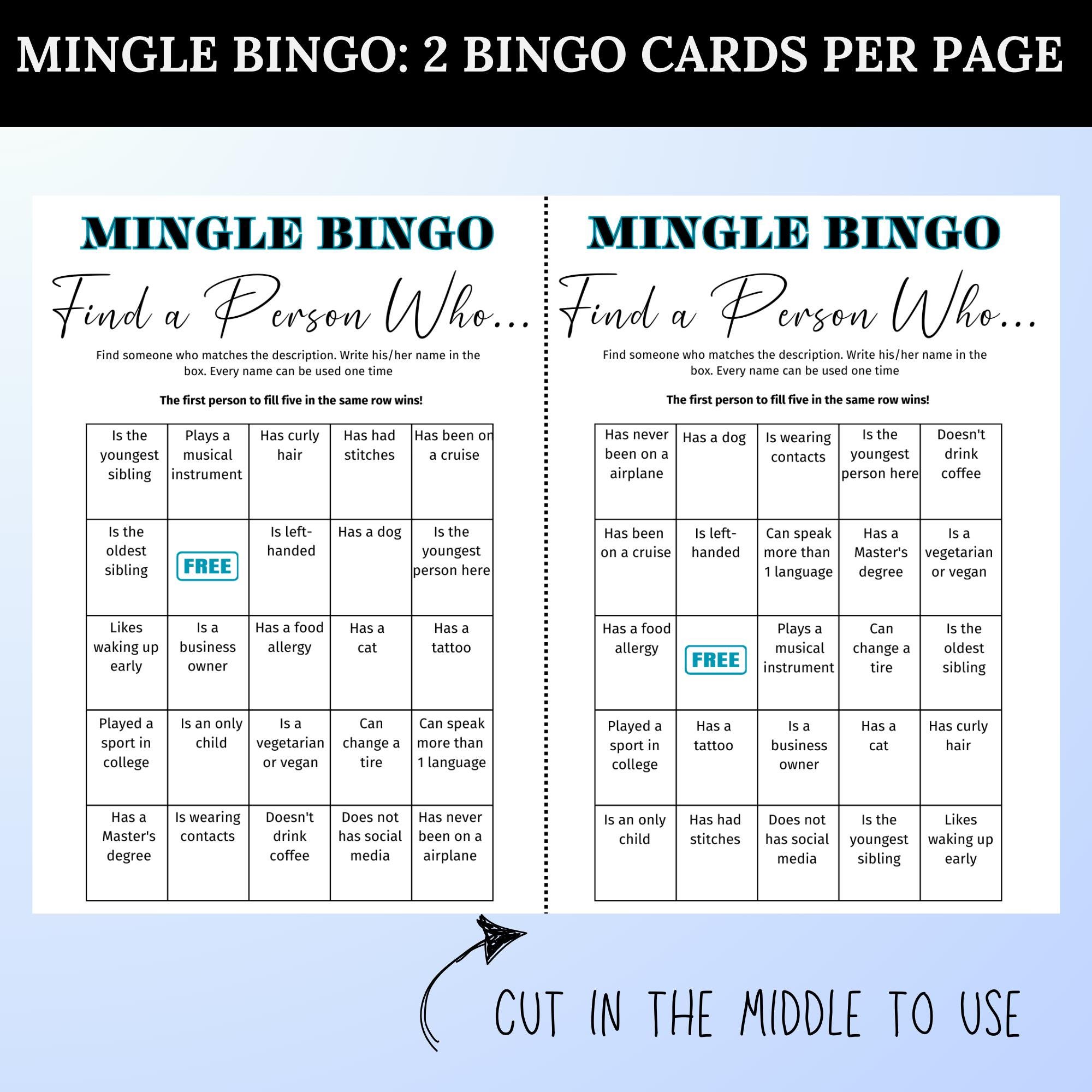 50 Cards Mix and Mingle Bingo, Get to Know You Questions, Find Someone Who, Workplace Bingo ...