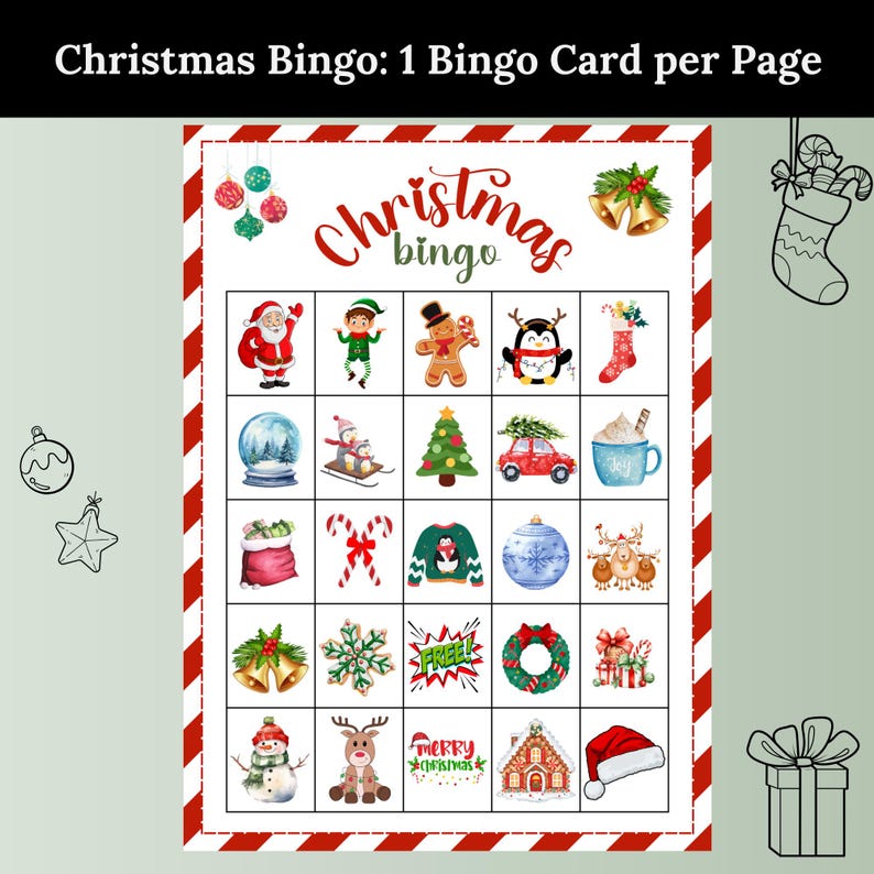 Christmas Bingo, Printable Fun Christmas Party Game, Xmas Family Games ...