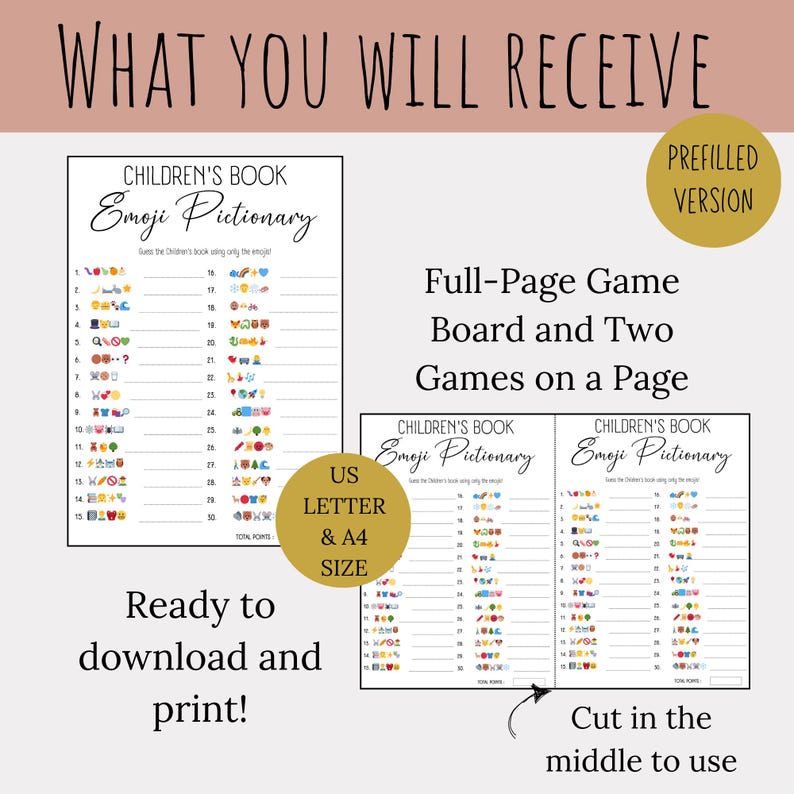 Children's Book Emoji Pictionary Game, Baby Shower Emoji Fun, Printable ...
