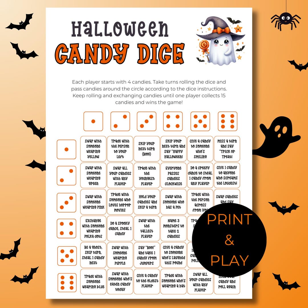 Halloween Candy Dice Game: Printable Family Party Activity (canva ...