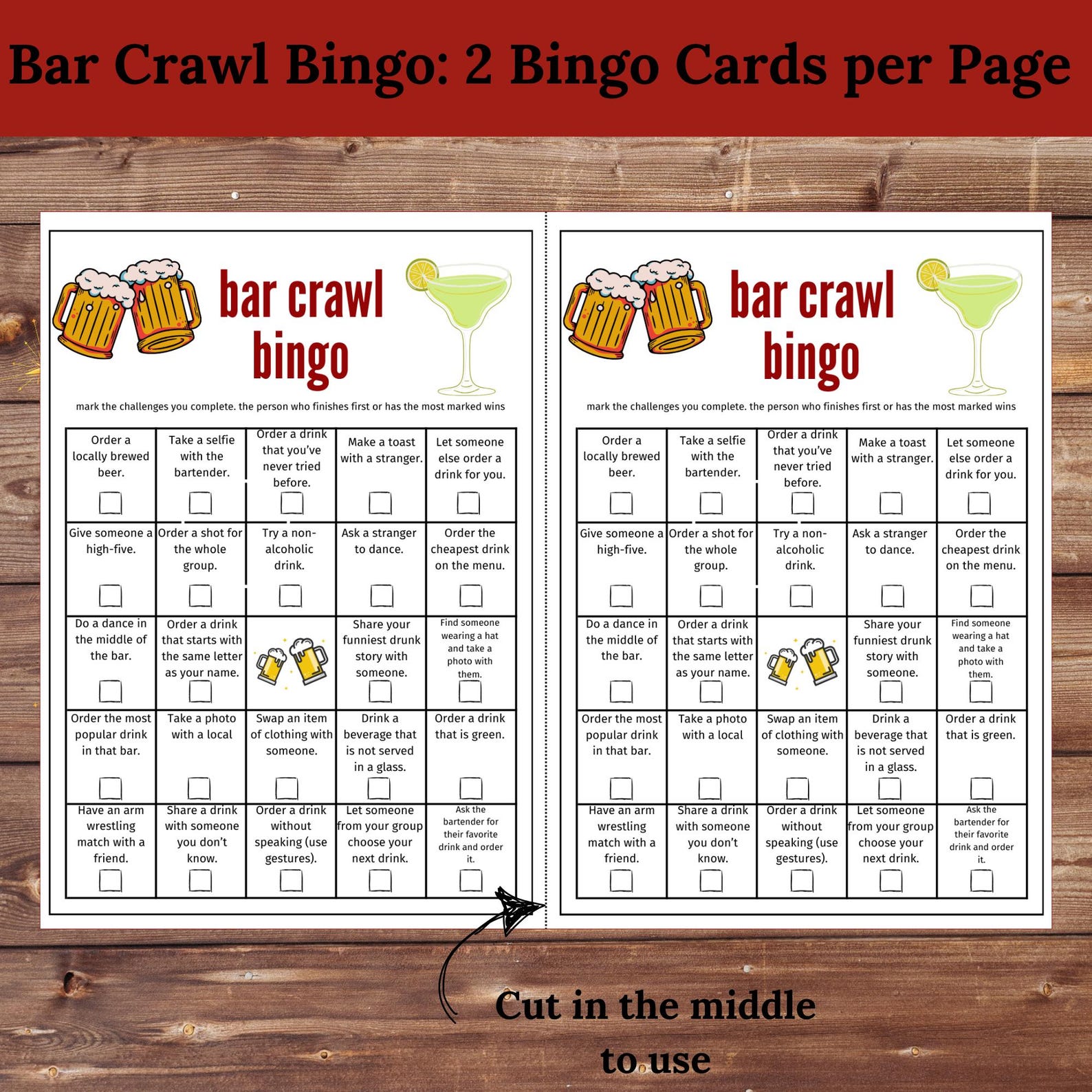Bar Crawl Bingo Printable, Fun Bar & Pub Crawl Games, Bar Scavenger ...