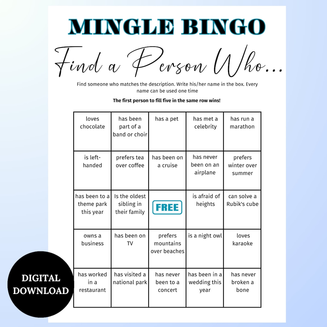 Mix and Mingle Bingo, Get to Know You Questions, Find Someone Who, Ice ...