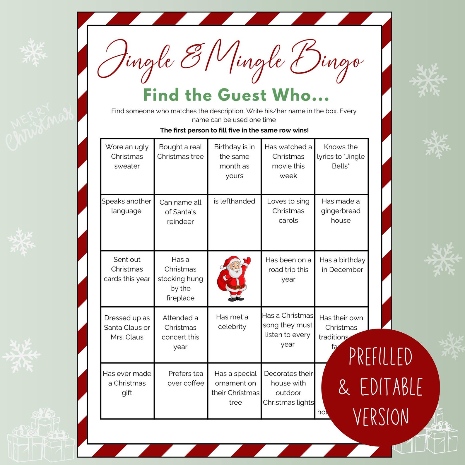 Editable Christmas Jingle and Mingle Bingo, Printable Mix & Mingle Game ...