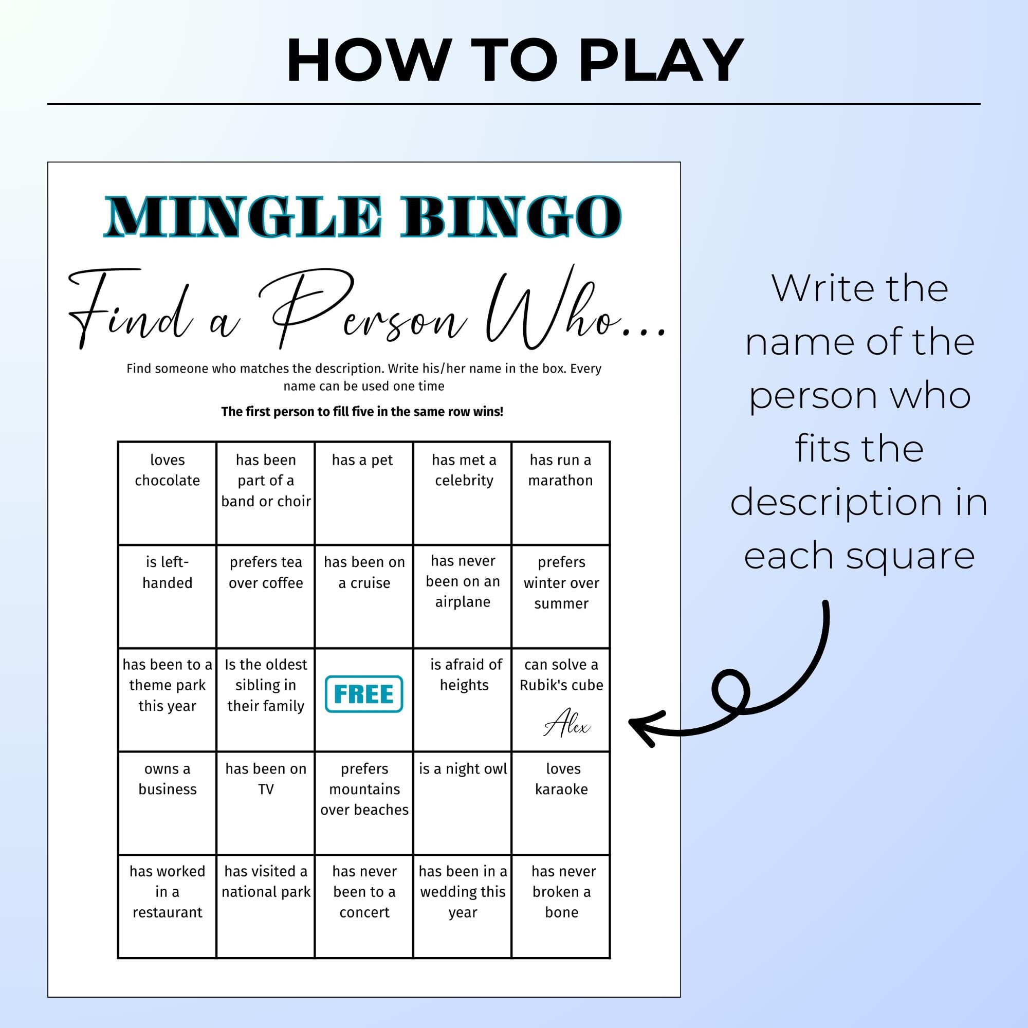 Mix and Mingle Bingo, Get to Know You Questions, Find Someone Who, Ice ...