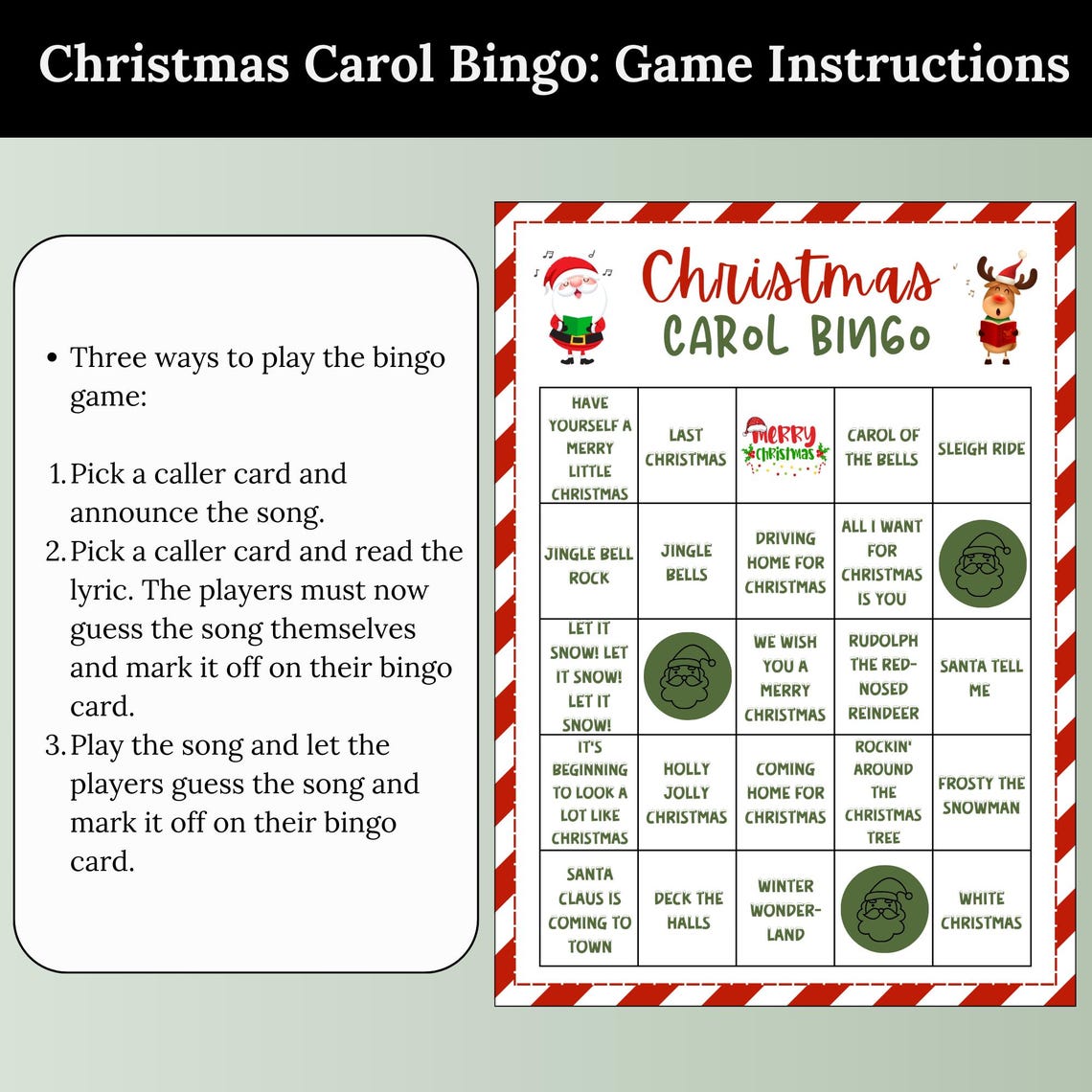 Christmas Carol Bingo Printable, 20 Music Bingo Cards, Fun Christmas ...