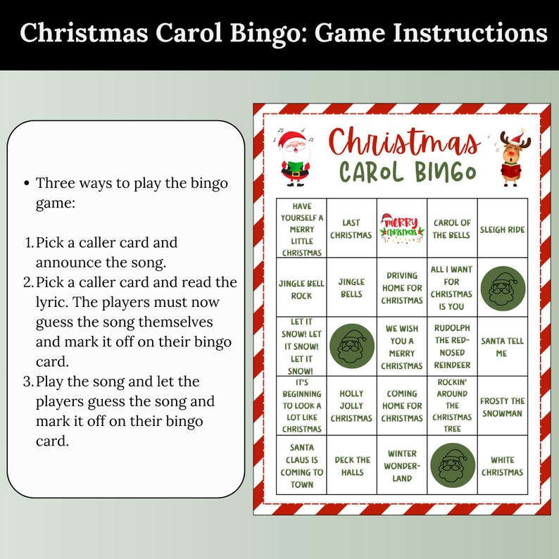 Christmas Carol Bingo Printable, 20 Music Bingo Cards, Fun Christmas ...