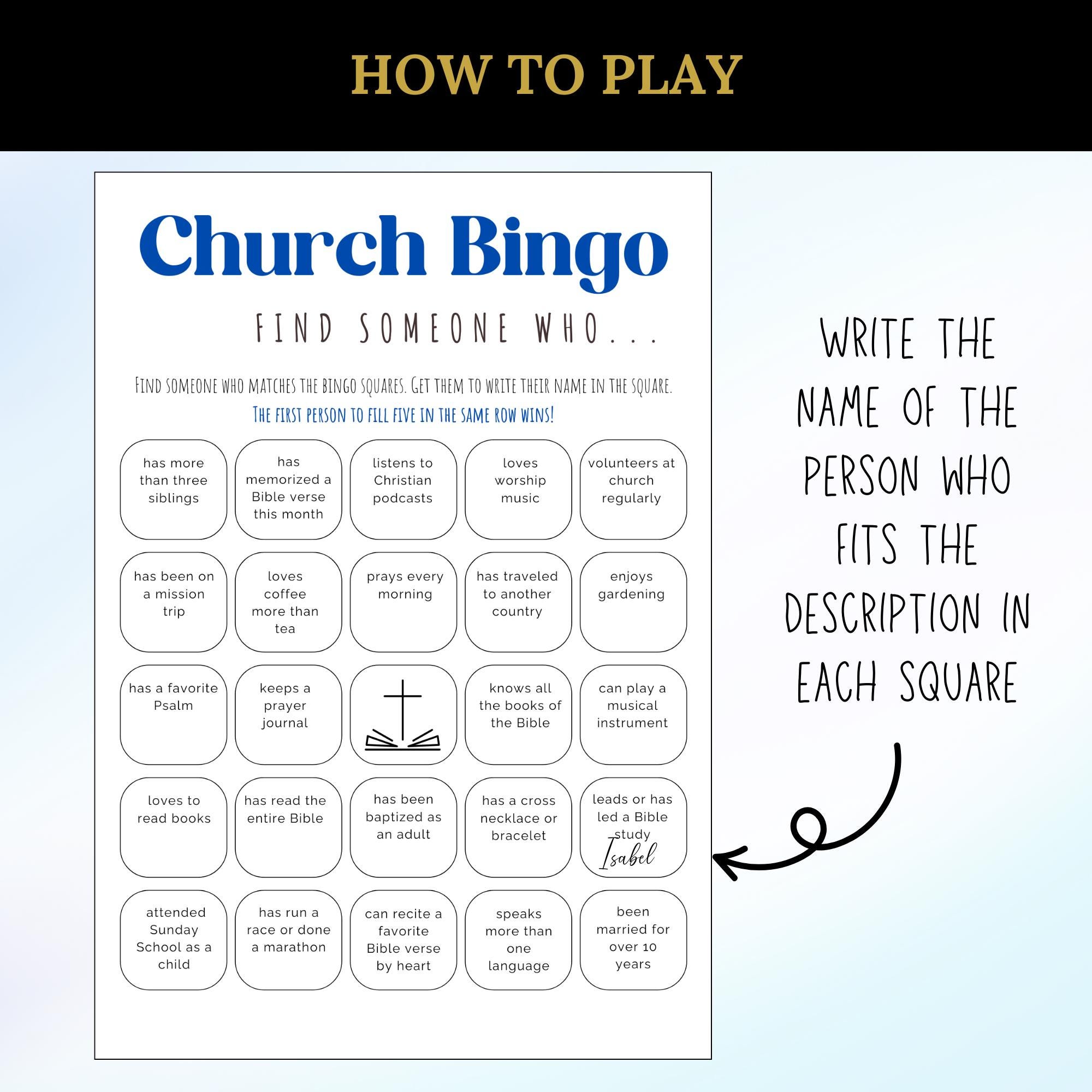 Find Someone Who Bingo Christian, Printable Icebreaker Game for Church ...