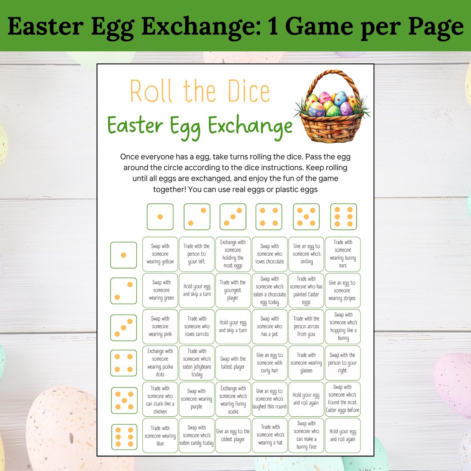 Easter Egg Exchange Dice Game, Printable and Editable Easter Activity ...