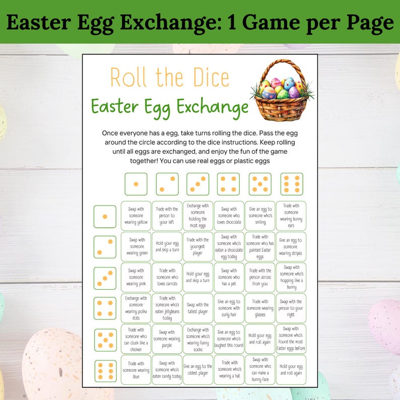 Easter Egg Exchange Dice Game, Printable and Editable Easter Activity ...