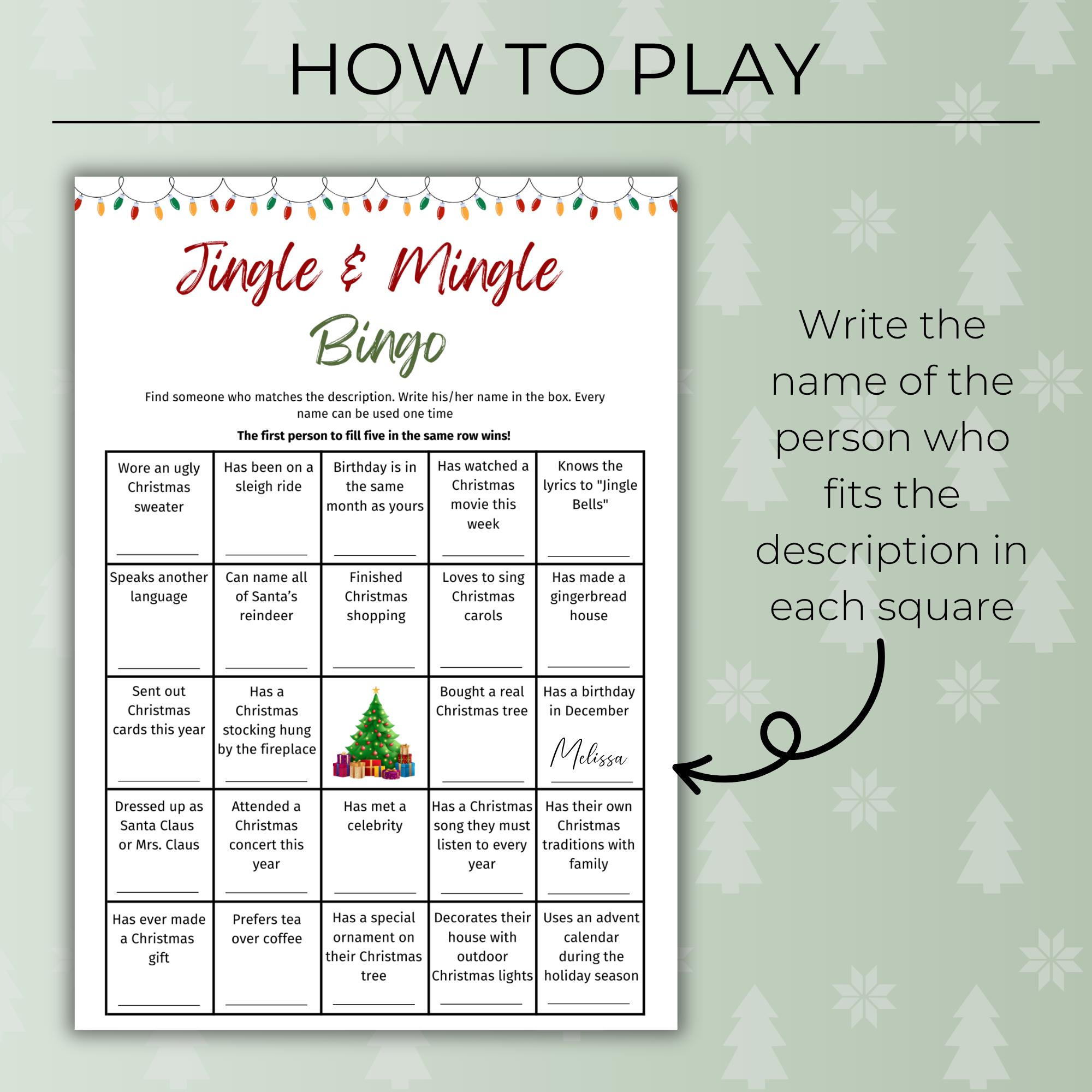 Jingle & Mingle Christmas Bingo, Find Someone Who Ice Breaker Game ...