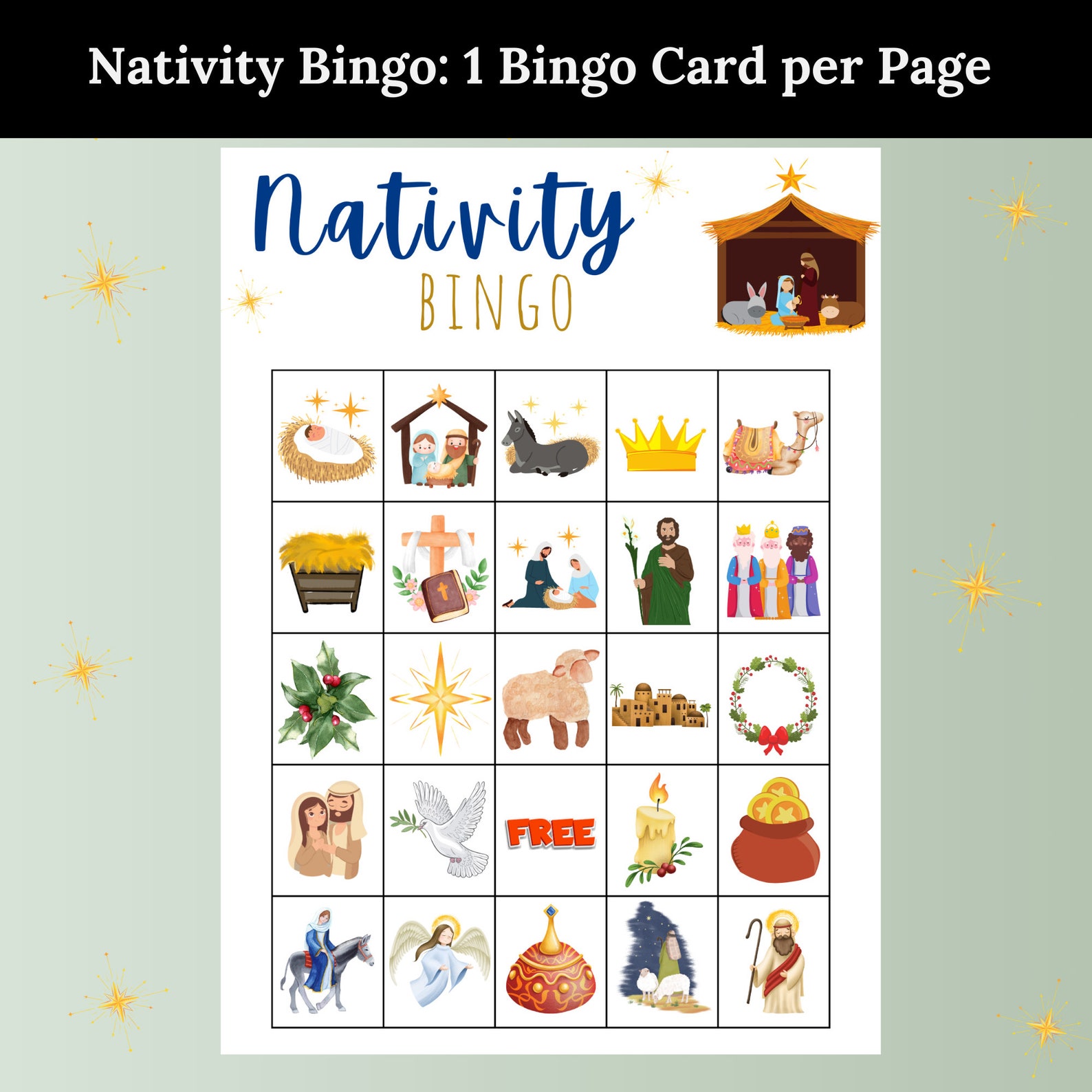 Nativity Bingo Printable, Christian Christmas Game, Fun Bible Activity ...
