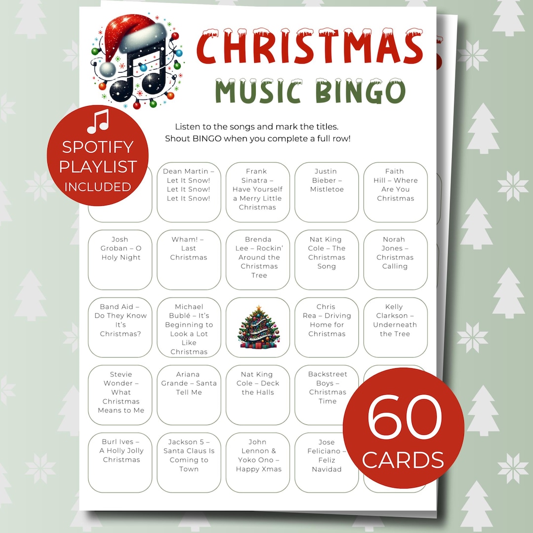 Printable Christmas Music Bingo Game With 60 Cards, Editable Canva ...