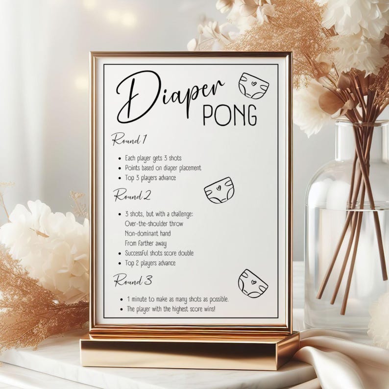 Diaper Pong Rule Sign, Fun Baby Shower Game, Printable Instant Download ...