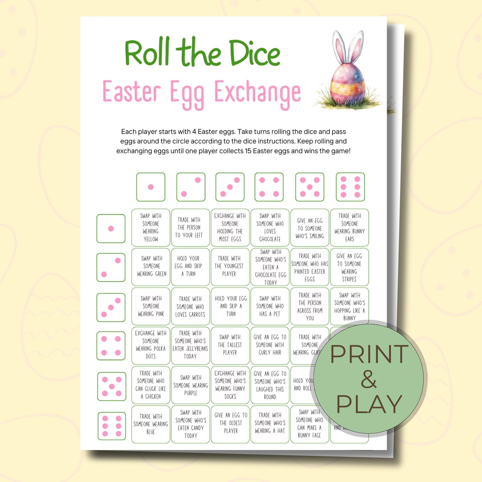 Easter Egg Exchange Dice Game, Printable Easter Game for Family Fun ...