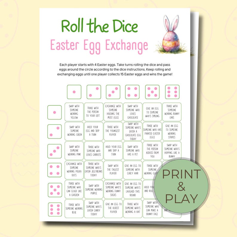 Easter Egg Exchange Dice Game, Printable Easter Game for Family Fun ...