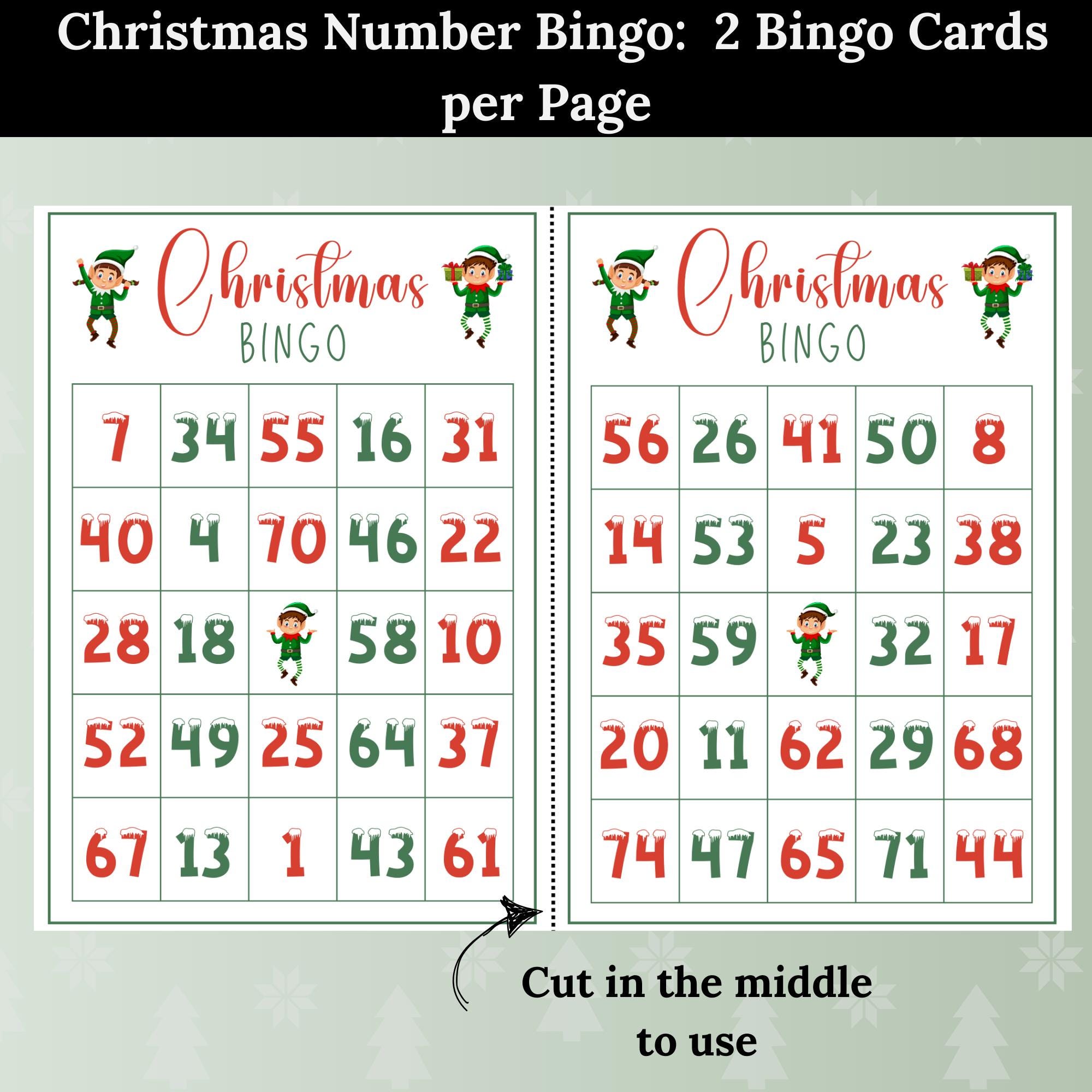 Christmas Number Bingo Printable, 50 Unique Bingo Cards for Xmas Family ...
