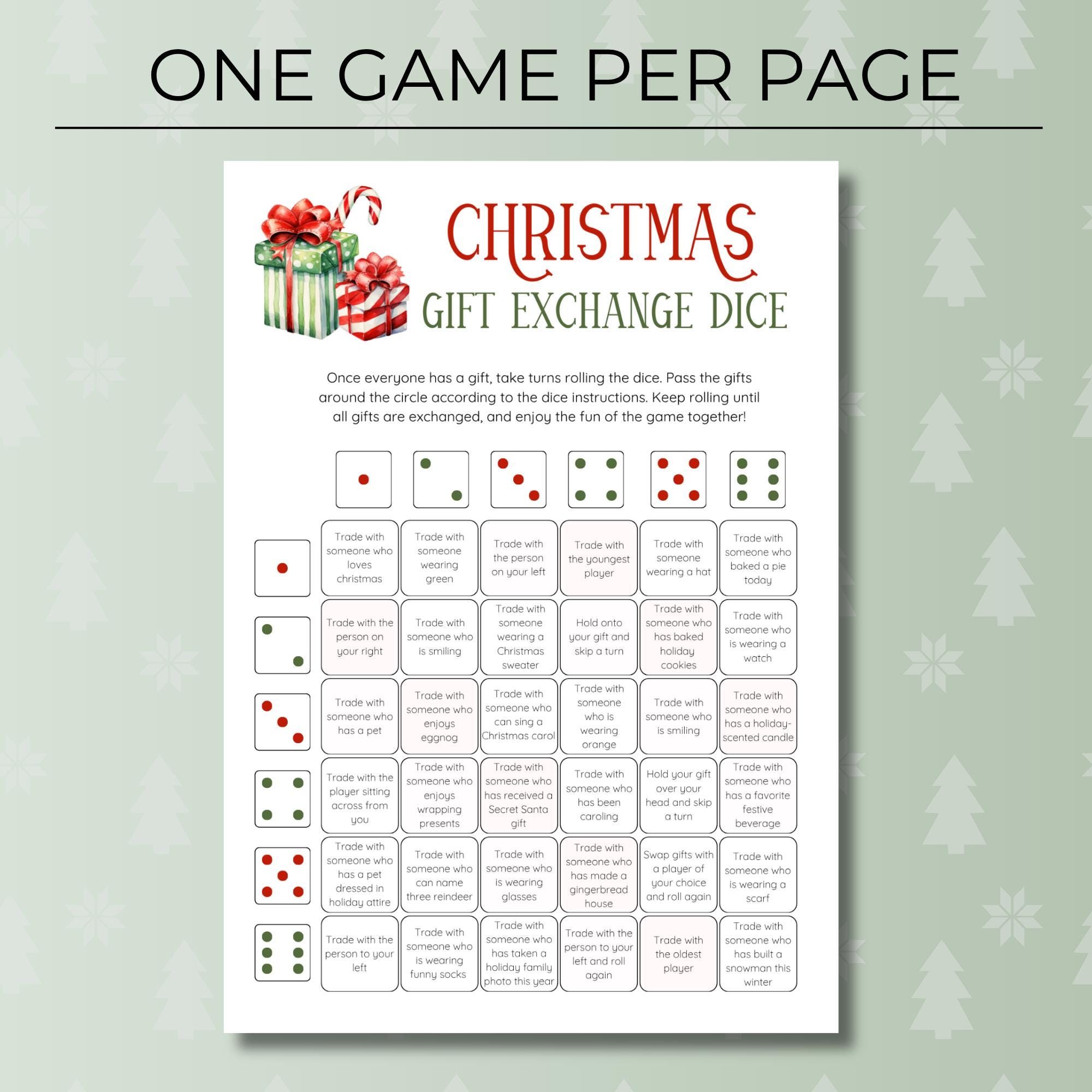 Christmas Gift Exchange Dice Game, Fun White Elephant & Xmas Family ...