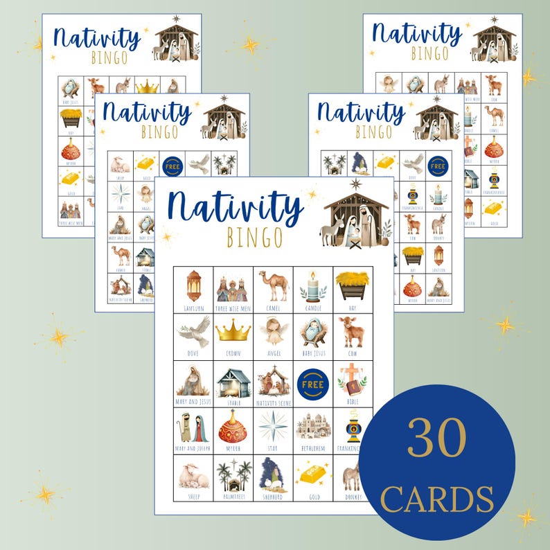 Nativity Bingo Game – 30 Printable Cards, Perfect for Church, Bible ...
